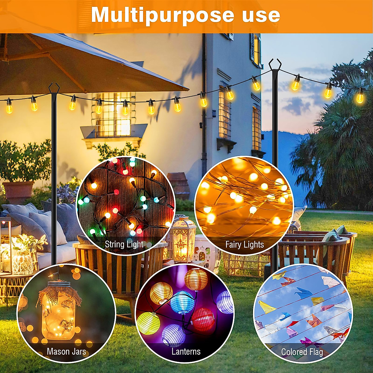 LETIANPAI 4 Pack String Light Poles,10 Ft Metal Poles with Fork for Outdoor String Lights,Outdoor Light Poles with Fork,Poles/Post/Stand for Outside,Patio,Deck,Backyard,Garden Wedding,Party