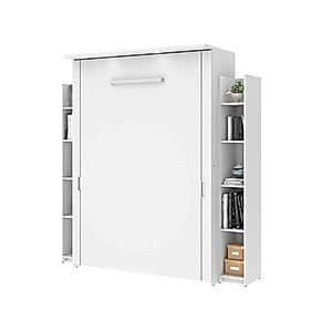 Bestar Lumina Full Murphy Bed with Shelves, Sleeping Arrangement with Storage, White
