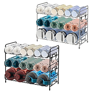 Mefirt Water Bottle Organizer, 3-Tier Water Bottle Organizer for Cabinet, Stackable Water Bottle Storage Rack, Soda, Can, Water Bottle Holder for Cabinet, Kitchen Countertops, Pantry, Fridge (2 PK)