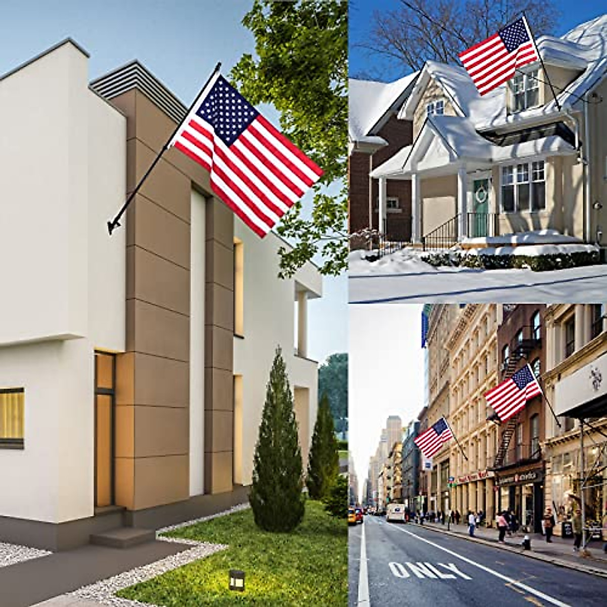 Jezzluky American-Flag-with-Pole for House, Wall Mount Flag Pole Kit Outside Included 6ft Stainless Steel Pole, 3x5 Embroidery Nylon Us Flag, Aluminum Alloy Tangle-Free Rings and Metal Holder