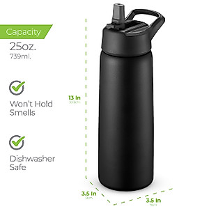 SipX™ Triple-Insulated Stainless Steel Water Bottle 25oz. With 3 Lids, BPA-Free Reusable Insulated Water Bottle Keeps Cold 24 Hours, Metal Water Bottle Made Of Sustainable Material For Hiking & Biking