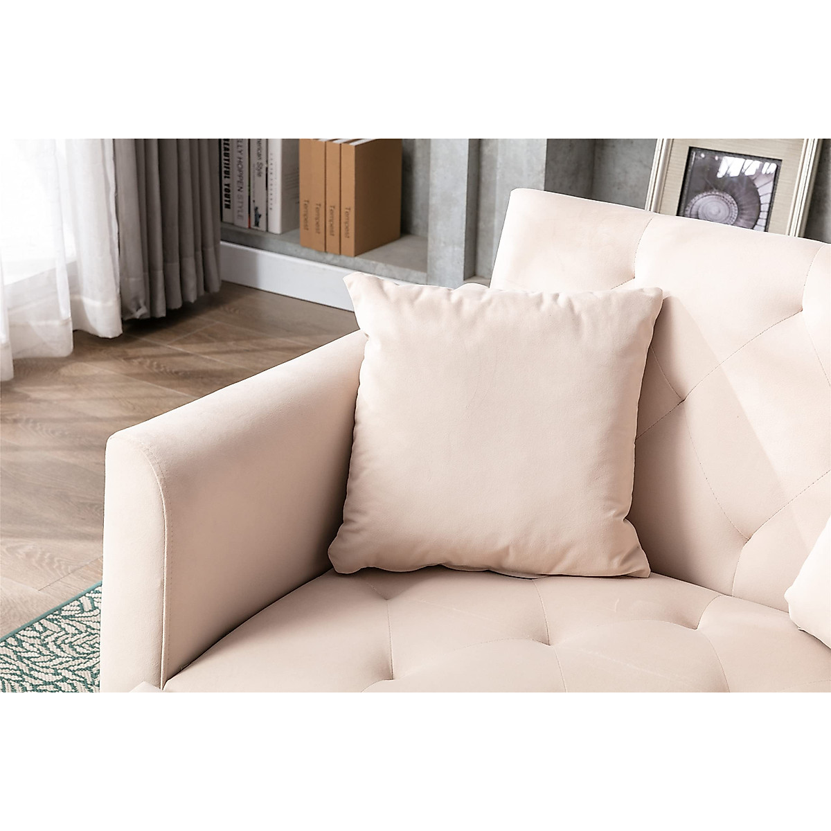 PHOYAL Velvet Chaise Lounges,Modern Tufted 2 in 1 Chaise Lounge Chair Indoor,Upholstered Sofa Recliner Lounge Chair with 3 Adjustable Angles, Convertible Sleeper Chair for Living Room Bedroom(Beige)