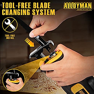 ALLOYMAN Reciprocating Saw, 20V Cordless Battery Power Saw, with 2 X 2.0Ah Batteries & Charger, 0-3000 SPM Variable Speed, Tool-Free Change, 6 PCS Blades for Wood Metal PVC Pipe Tree Cutting