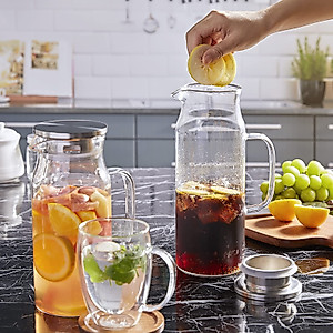 1.2 Liter 40 oz Glass Pitcher with Lid and Spout, Glass Water Pitcher for Fridge, Glass Carafe for Hot/Cold Water, Iced Tea Pitcher, Small Pitcher for Coffee, Juice and Homemade Beverage