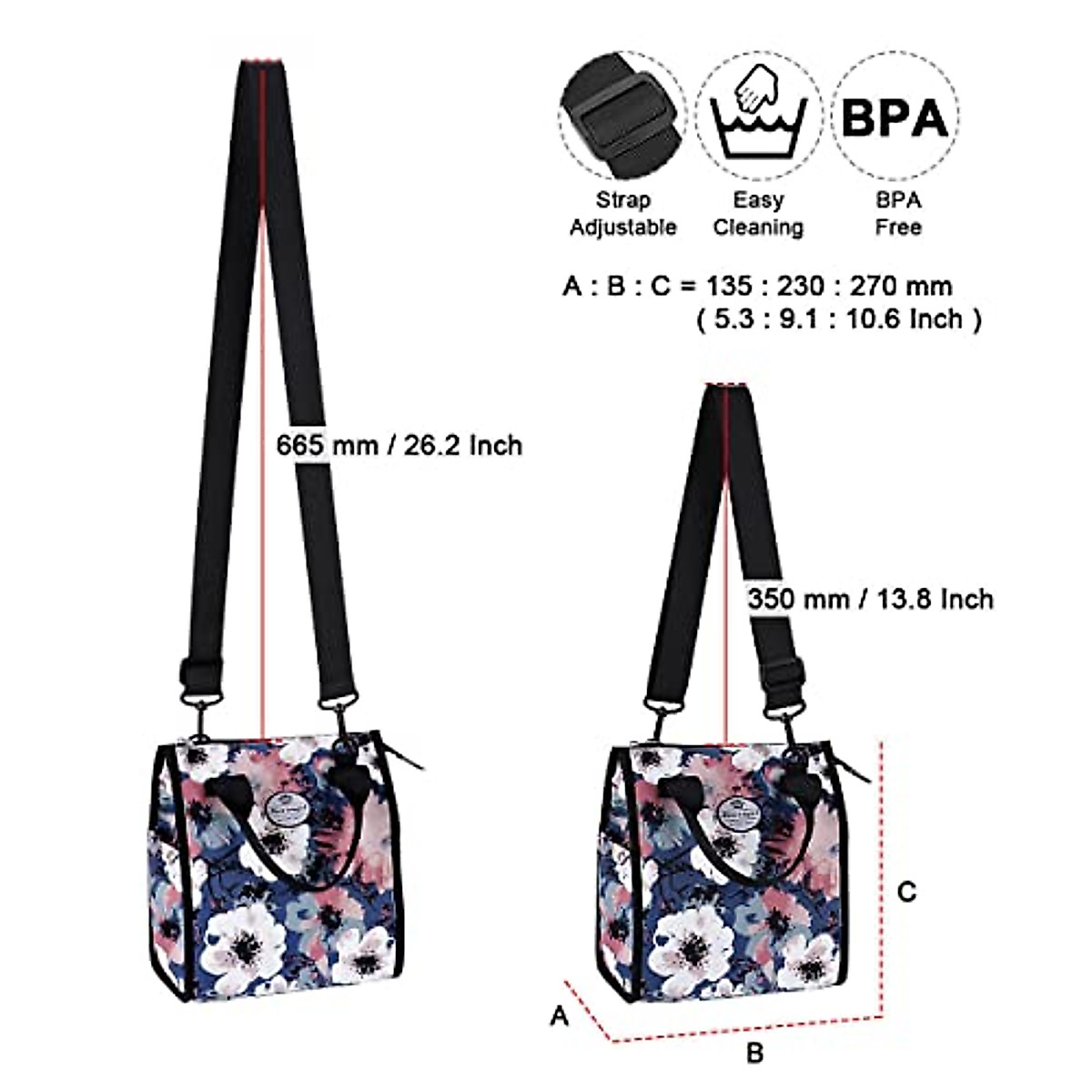 Lunch Bag Cooler Bag-Insulated Lunch Box Water-resistant Thermal Container Lunch Cross-body Tote Bag for Work/Park/Picnic/Beach