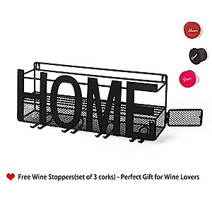 SODUKU Wall Mounted Metal Wine Rack 4 Long Stem Glass Holder & Wine Cork Storage Home