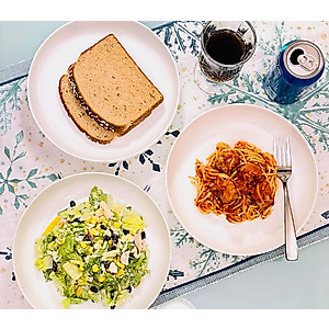 Hesen 8.5 inch Pasta Bowls set of 4, 40 Ounces Shallow Salad Bowl Set, Off White Ceramic Pasta Serving Bowl Plates