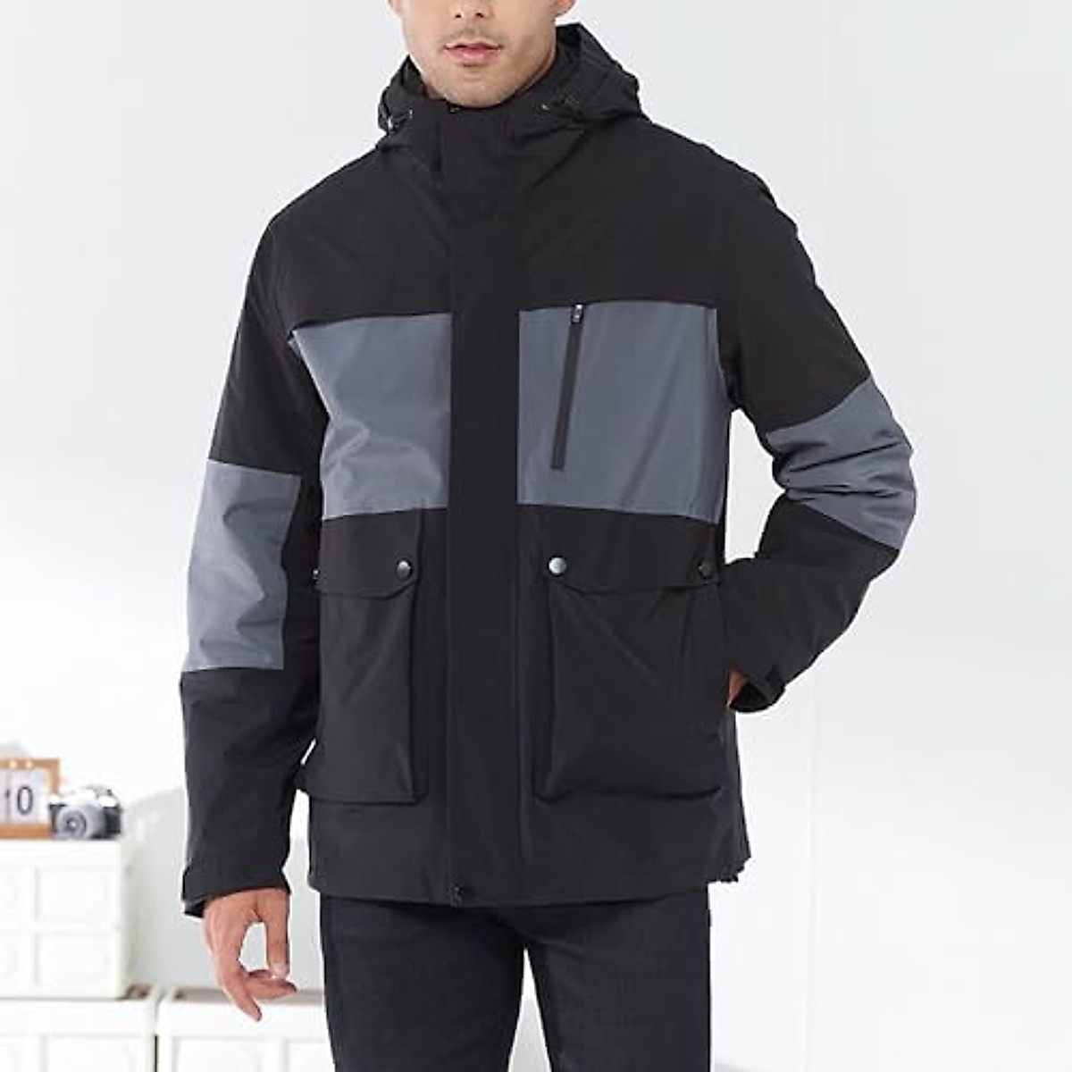 Long Hooded Ski Jacket for Men 3 in 1 Waterproof Snow Coat Winter Warm Mountain Windbreaker Outdoor Raincoat
