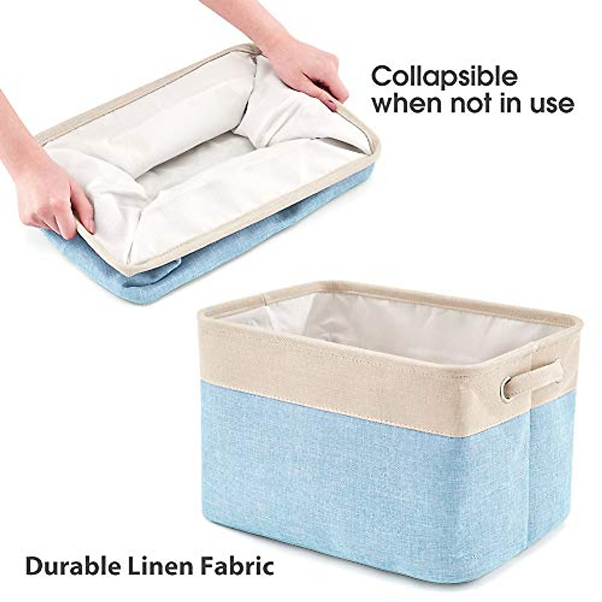 EZOWare Set of 3 Large Canvas Fabric Tweed Storage Organizer Cube Set W/Handles for Nursery Kids Toddlers Home and Office - 15 L x 10.5 W x 9.4 H -Mixed Crème