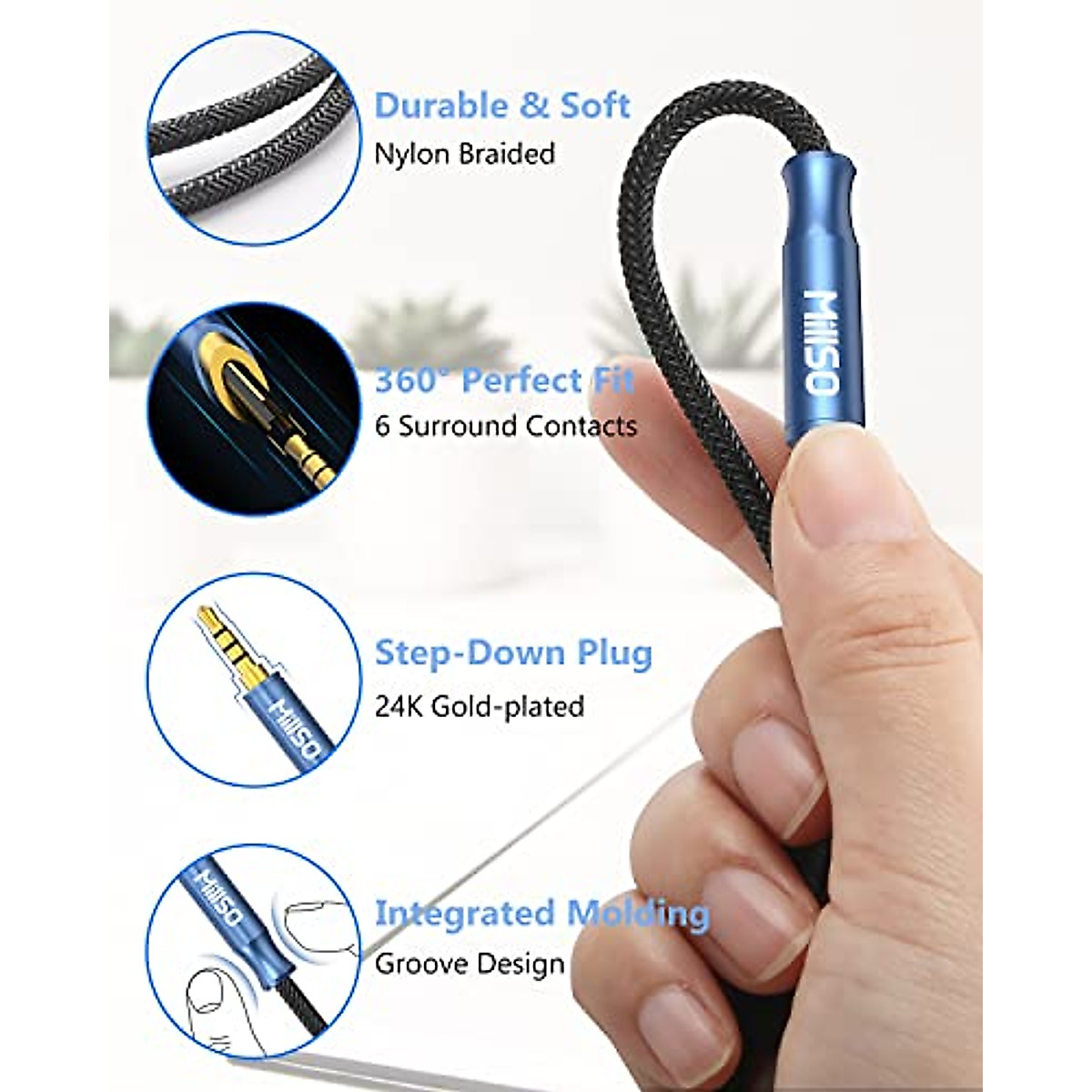 MillSO Headphone Extension Cable 3.5mm Male to Female 4 Pole TRRS Extension Cable [Nylon Braid] Stereo Aux Extension Cable Audio Cord Extender for PC, Smartphone, Speaker - Young Series (4ft/1.2m)