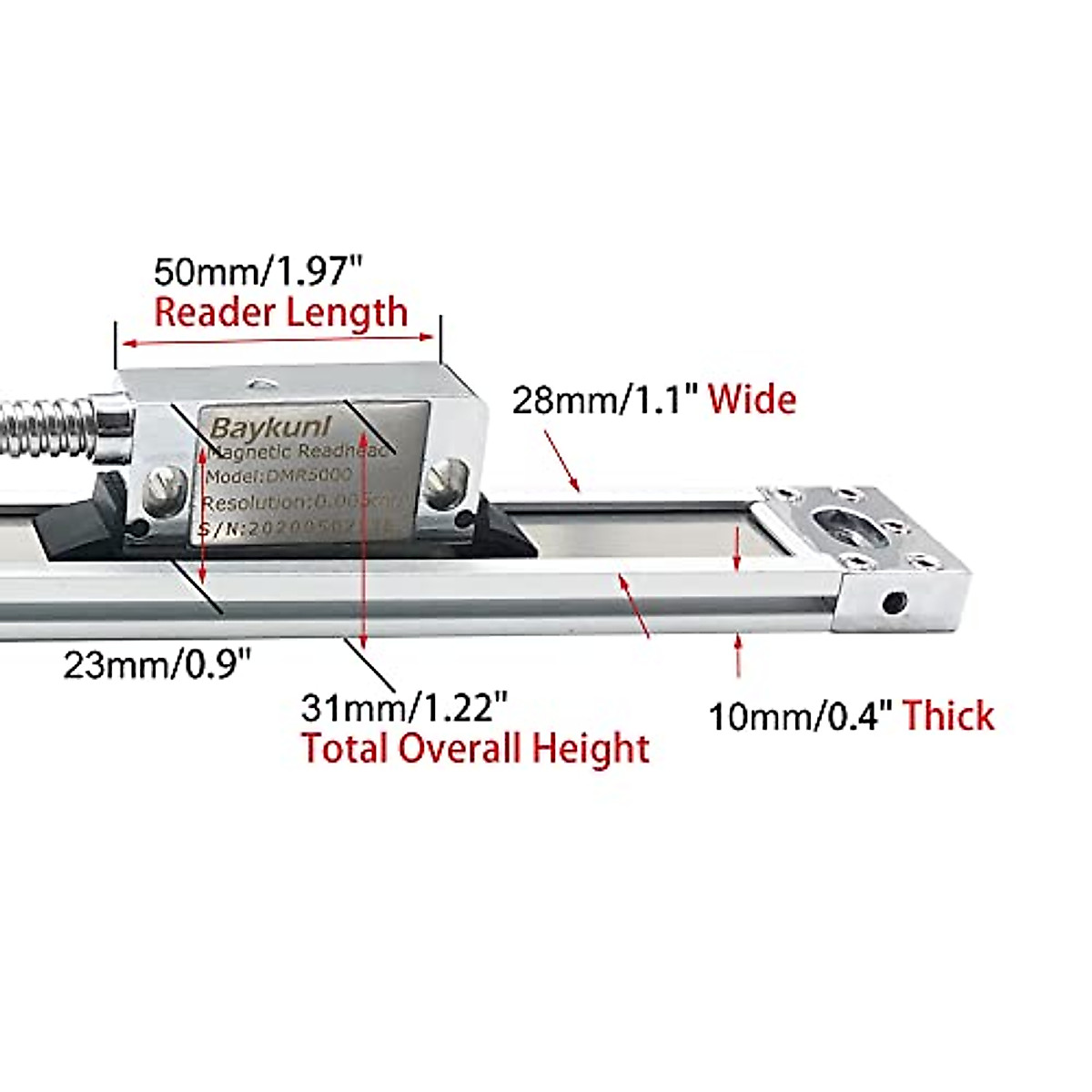 LCD Screen 2 Axis Digital Readout Display High Accuracy Magnetic Scale Encoder 1um Resolution 320mm and 5um Resolution 1020mm ((12"x40") for Lathe Machine