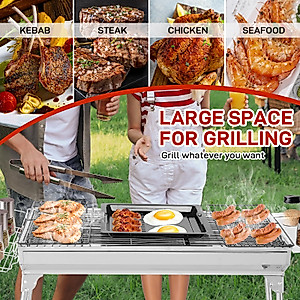 Outvita Portable Charcoal Grill, 39 x 12x 28" Foldable Barbecue Grill, Stainless Steel BBQ Grill for Outdoor Cooking Camping Hiking Picnic Garden Beach Party(Large)