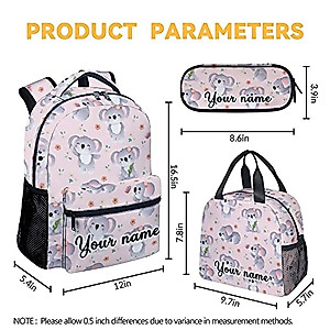 CUNEXTTIME Custom Koala Backpack with Lunch Box And Pencil Case, Set of 3 Cute Bookbag for Girls Boys, Lightweight Large Capacity School Bag
