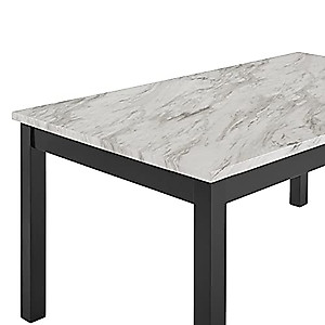 New Classic FURNITURE Celeste Dining Table for 6 with Heat Resistant Faux Marble, 64-Inch, Black Base with White & Gray top