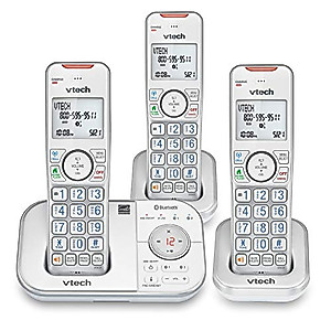 Vtech VS112-37 DECT 6.0 Bluetooth 3 Handset Cordless Phone for Home with Answering Machine, Call Blocking, Caller ID, Intercom and Connect to Cell (Silver & White)