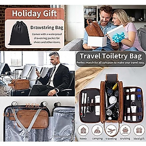 JIELV Travel Toiletry Bag for Men, Large Toiletry Bag Mens Travel Bag Toiletries Organizer for Grooming, Skincare, and Personal Care on the Go (PU-Leather-Waterproof, Brown)