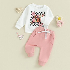 Socutebabe 2Pcs Set Infant Baby Girl Fall Clothes Mamas Girl Long Sleeve Crewneck Sweatshirt+Joggers Pants Winter Outfit Set (Mamas Girl-White,6-12 Months)
