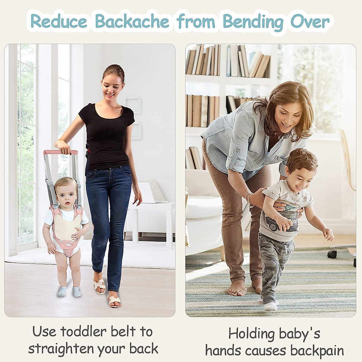 Ocanoiy Baby Walking Harness Handheld Baby Walker Assistant Belt Adjustable Toddler Infant Walker Safety Harnesses Standing Up and Walking Learning Helper with Detachable Crotch for 9-24 Month (Pink)