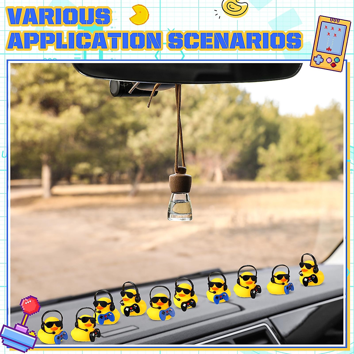 Leitee 24 Sets Video Game Party Favors Rubber Ducks with Mini Headset Glasses and Controllers Cute Bath Rubber Ducks Small Bathtub Accessories Toys for Birthday Swimming Party Favors Decoration