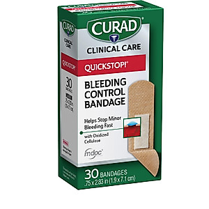 CURAD QuickStop! Flex-Fabric Bandages, 0.75x2.83 Inch, 30/Box, One Box