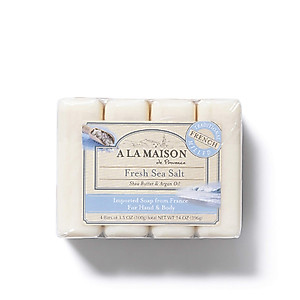 A LA MAISON Fresh Sea Salt Bar Soap - Uses: Hand and Body, Triple Milled, Essential Oils, Biodegradable, Plant Based, Vegan, Cruelty-Free, Alcohol & Paraben Free (12 Bars of Soap, 3.5 oz)