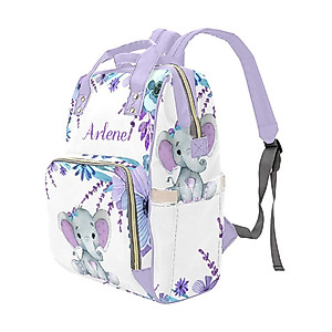 Elephant Purple Personalized Diaper Bag Backpack Tote with Name,Custom Travel Nappy Mommy Bag Backpack