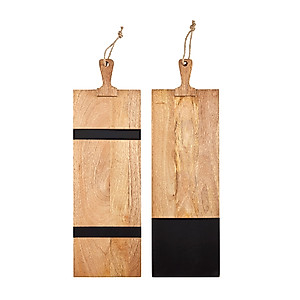 Mud Pie Long Black Wooden Serving Board, Two Stripes, 26" x 8"