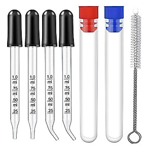 4 Pcs 1mL Eye Dropper– Bent & Straight Tips for Essential Oils,Glass Dropper Suitable for Medicine, Feeding, Food, Kids,Pet Animals, Lab, Health Care