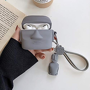 for Apple Airpods Pro and 1/2 Charging Case Easter Island Statues Silicone Cover and Pendant Keychain 3D Lovely Stone Man Father and Son (Airpods Pro)