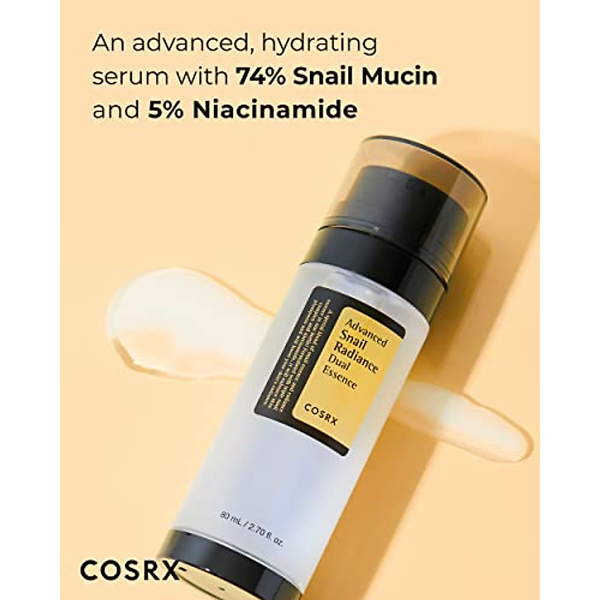COSRX Niacinamide 5% + Snail Mucin 74% Dual Essence, Dark Spot & Anti aging Face Serum, Hydrating, Brightening, 2.70 fl.oz / 80ml