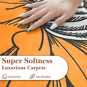 Tyrot Black Boho Floral Living Room Rugs Washable 8x10 Area Rug for Bedroom Farmhouse Non Slip Soft Mid Century Modern Accent Rugs Abstract Botanical Floor Carpet for Dining Room Grils Kids Room