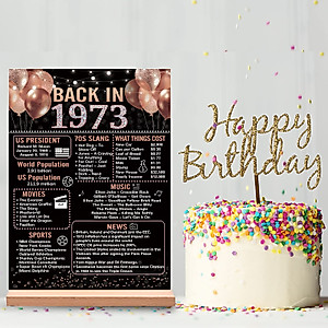 Trgowaul 50th Birthday Decorations Set: Includes Rose Gold Birthday Backdrop Banner 5.9 X 3.6 Fts, Rose Gold Back in 1973 Birthday Poster Acrylic Table Sign with Stand