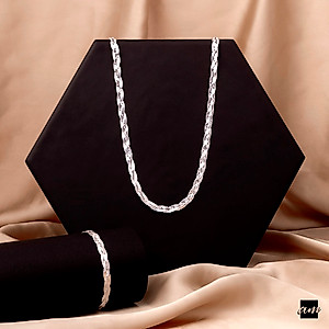 Amberta Women's 925 Sterling Silver Braided Herringbone Chain Necklace (Length 18 inch): Silver