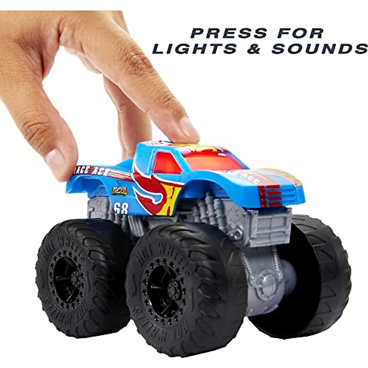 Hot Wheels Monster Trucks Roarin’ Wreckers, 1 1:43 Scale Truck with Lights & Sounds, Plays Truck's Theme Song, Toy for Kids 3 Years Old & Older