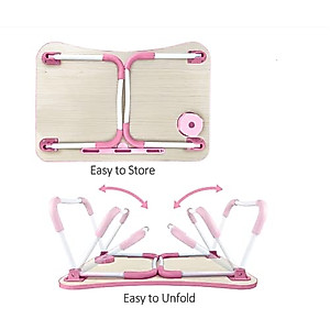 Laptop Desk Foldable Bed Table, Portable Lap Desk Laptop Bed Tray Table with Storage Drawer and Cup Holder, Lap Tray Table Notebook Stand Reading Desk Breakfast Tray for Bed Couch Sofa Floor – Pink