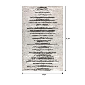 Eyely HOM205A-8 Moroccan Hype Aya Berber Stripe Geometric Indoor Area Rug Modern;Transitional;Bohemian;Rustic, Bedroom, Kitchen, Living Room, Easy-Cleaning, Non-Shedding, 8 X 10, Cream/Gray