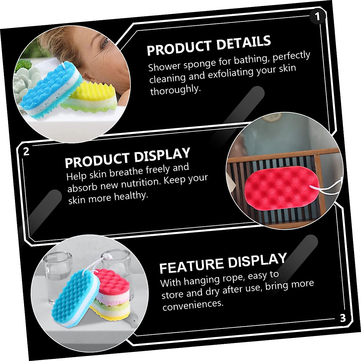 LALAFINA 6pcs Three Layer Bath Sponge Body Wash Scrubber Scalp Scrubber Cleaning Sponge Body Shower Sponges Foam Sea Sponge Handheld Bath Scrubber Bath Shower Sponge Bath Exfoliating Sponge