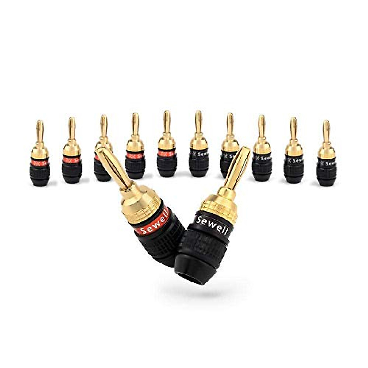 Deadbolt Banana Plugs 6-Pairs by Sewell, Gold Plated Speaker Plugs, Quick Connect, SW-29863-6