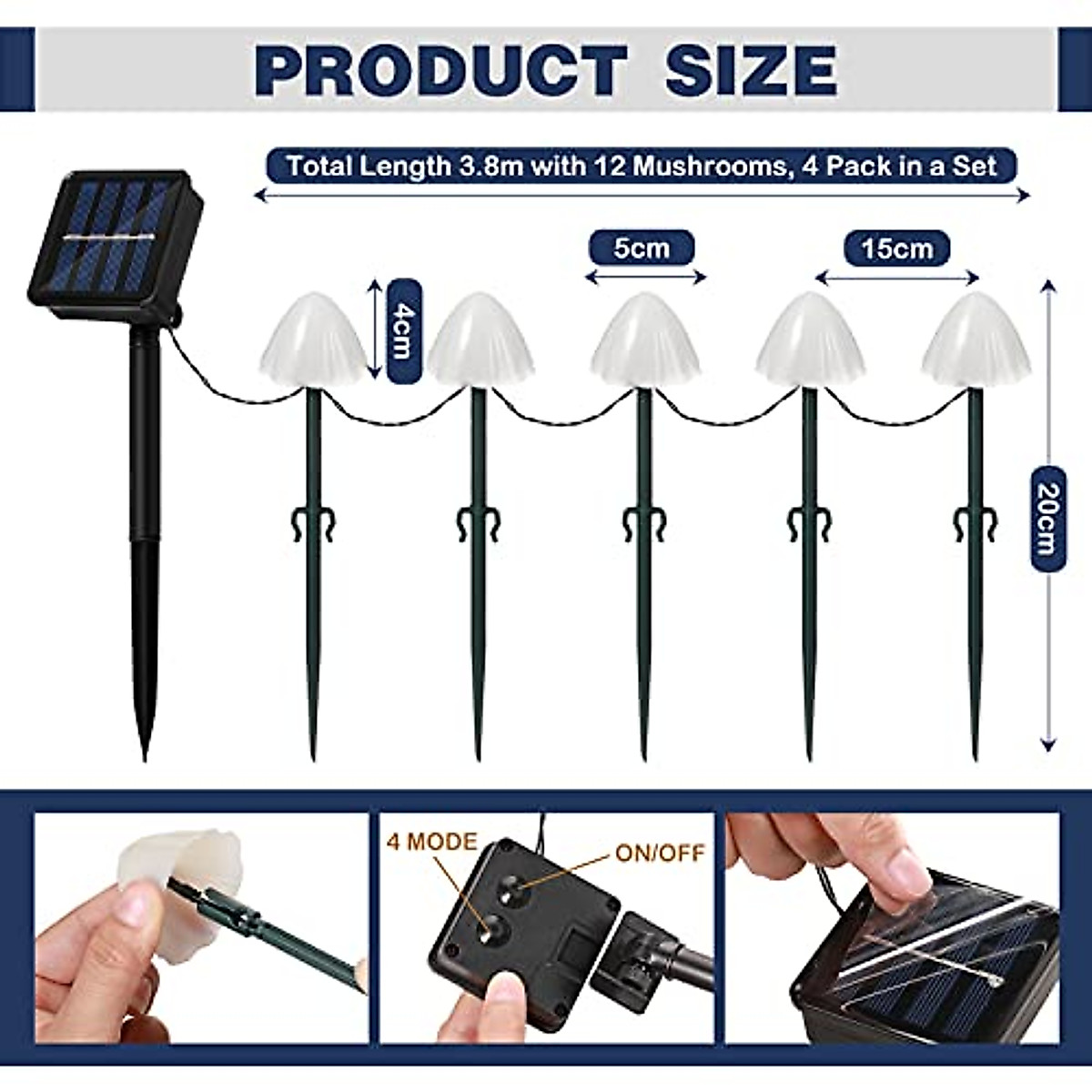 Remagr 4 Set 48 LED Mushroom Solar Lights 50 ft Mini Shaped Pathway Landscape Modes Powered Night Light Waterproof for Garden Patio Lawn Backyard Christmas , multiple colors