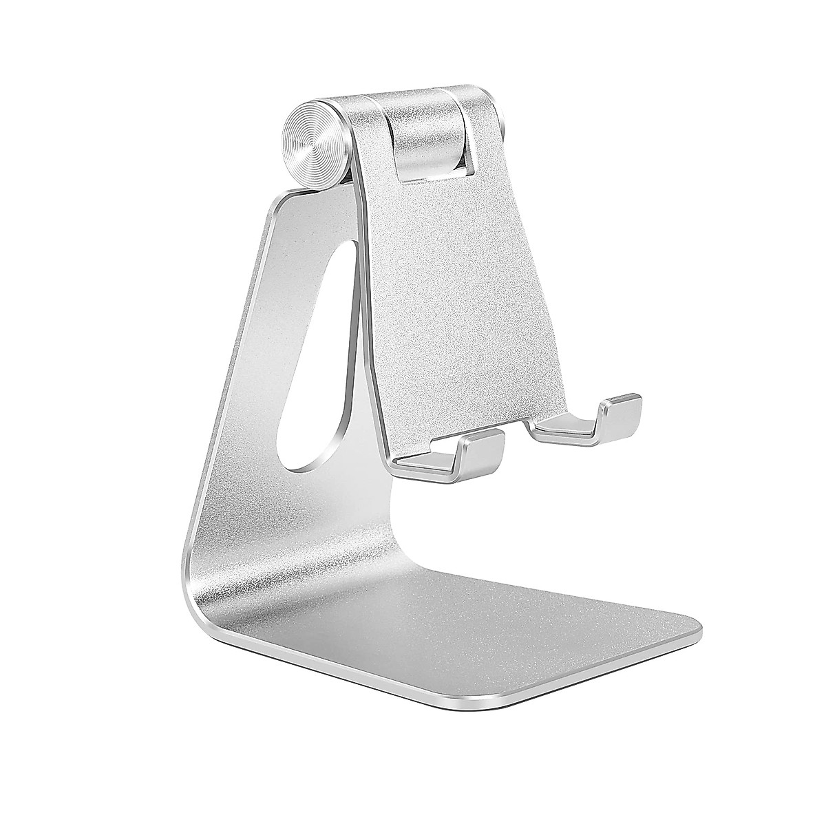 Tofun Silver Foldable Aluminum Alloy Cell Phone Holder,Tabletop Metal Phone Stand with Adjustable Angle by Swivel Axis,Smartphone Cradle