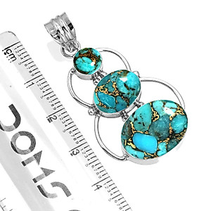 JEWELOPORIUM 925 Sterling Silver Pendant for Women Copper Blue Turquoise Stone Costume Silver Pendant Necklace Valentine's Day Gift Vintage Jewelry