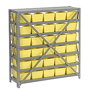 Global Industrial 7 Shelf Steel Shelving with (30) 4" H Plastic Shelf Bins, Yellow, 36x12x39
