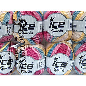 Lot of 8 Skeins Ice Yarns Alara Batik (50% Cotton) Yarn Pink Shades Blue Yellow Light Cream