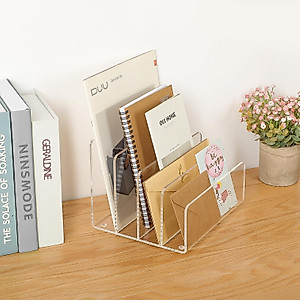 MaxGear Acrylic File Holder 4 Section, Acrylic File Organizer for Desk File Folder Holder File Sorter Vertical Acrylic Desk Organizer for Letter, Document, Notebook, Clear