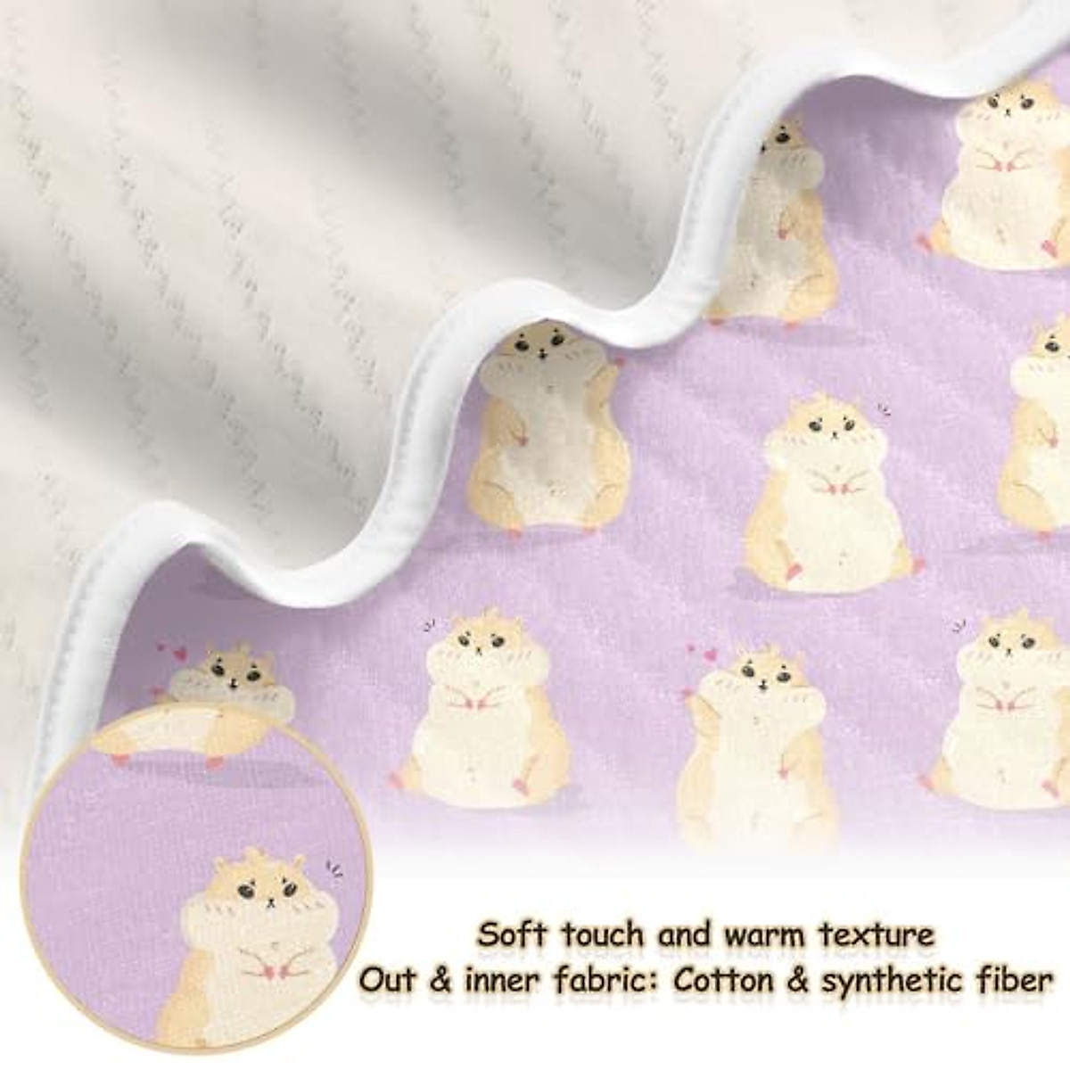 Nnamluu 30"X40" Baby Cotton Blanket Cute Hamster Nursery Blankets for Infants Receiving Blanket Swaddle Blanket Violet