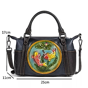 ZLXDP Hand-Embossed Handbag Women's Bag Retro Versatile Large-Capacity -Shoulder Messenger Bag (Color : Black, Size