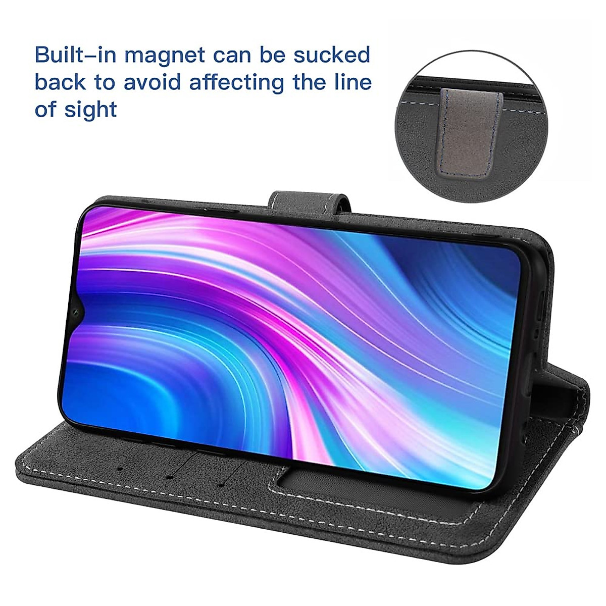 Asuwish Compatible with Xiaomi Redmi Note 8 Pro Wallet Case and Tempered Glass Screen Protector Flip Credit Card Holder Stand Lanyard Cell Accessories Phone Cover for Redme Note8 8pro Women Men Black