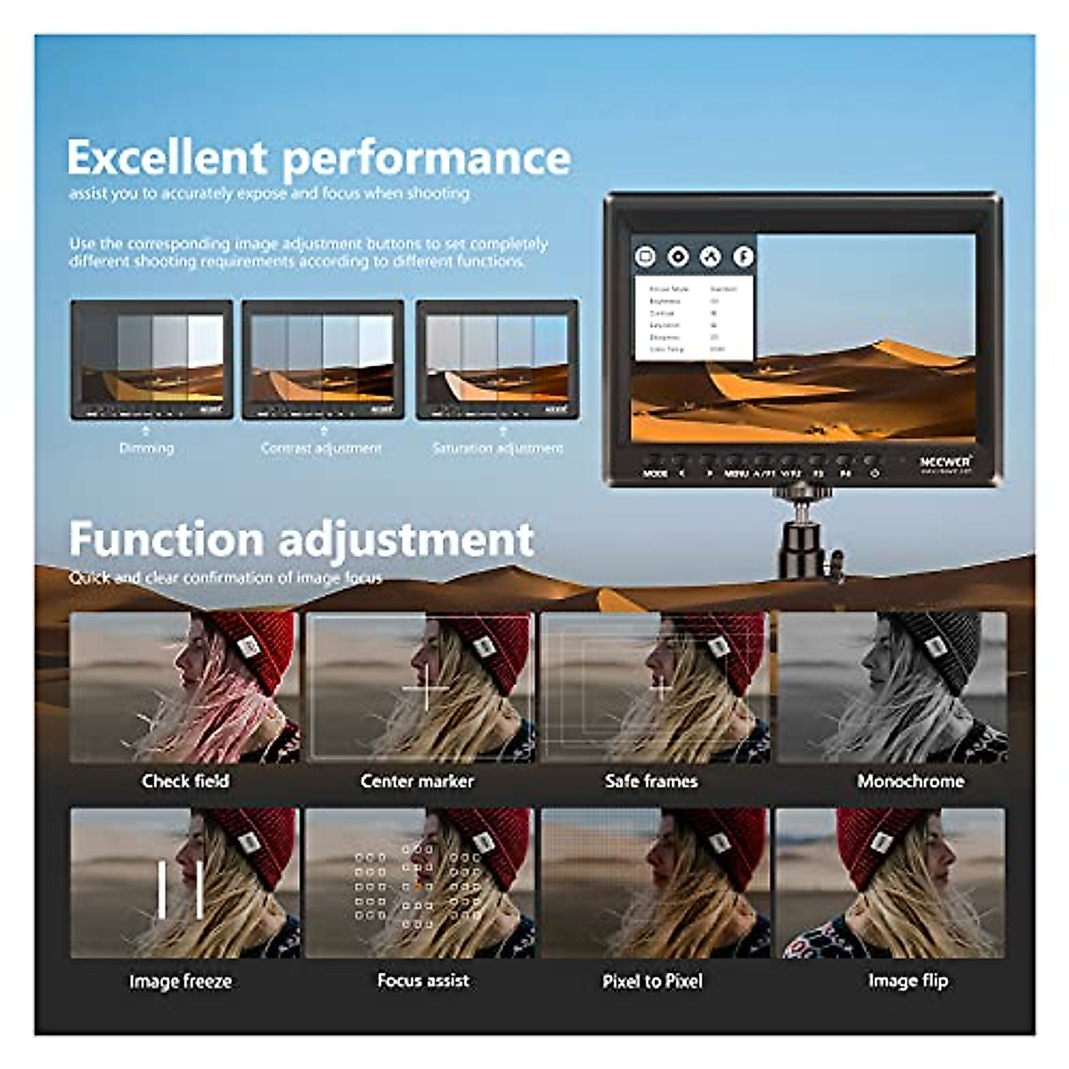 Neewer F100 7 Inch Camera Field Monitor Video Assist Slim IPS 1280x800 HDMI Input 1080p with Sunshade for DSLR Cameras, Handheld Stabilizer, Film Video Making Rig (Battery and Adapter NOT Included)