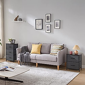 Somdot Nightstand with 2 Drawers, Bedside Table Small Dresser with Removable Fabric Bins for Bedroom Nursery Closet Living Room - Sturdy Steel Frame, Wood Top, Pull Handle - Charcoal Grey/Dark Walnut