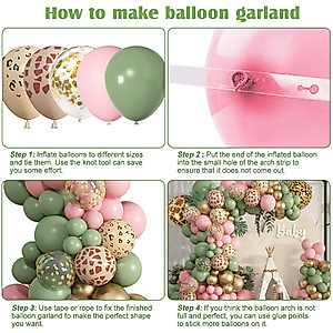 Amandir 170Pcs Jungle Safari Balloons Garland Arch Kit Animal Printed Pink Sage Green Balloons Wild One Giraffe Leopard Safari Baby Shower Decorations for Girl Birthday Party Supplies